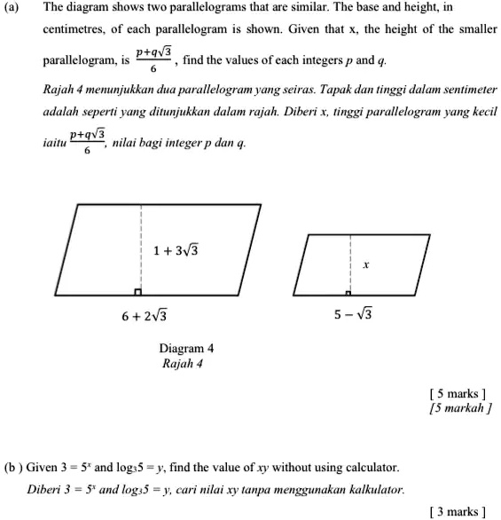 SOLVED: The diagram shows two parallelograms that are similar. The base ...