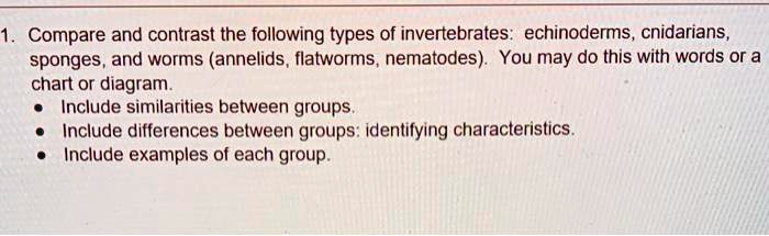 1. Compare and contrast the following types of invertebrates ...