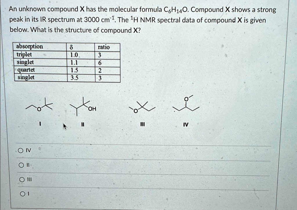SOLVED: An unknown compound x has the molecular formula C(6)H(14)O. Compound x shows a strong ...