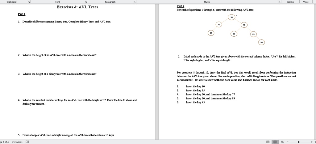 Exercises 4: AVL Trees Part 1 1. Describe differences among Binary tree ...