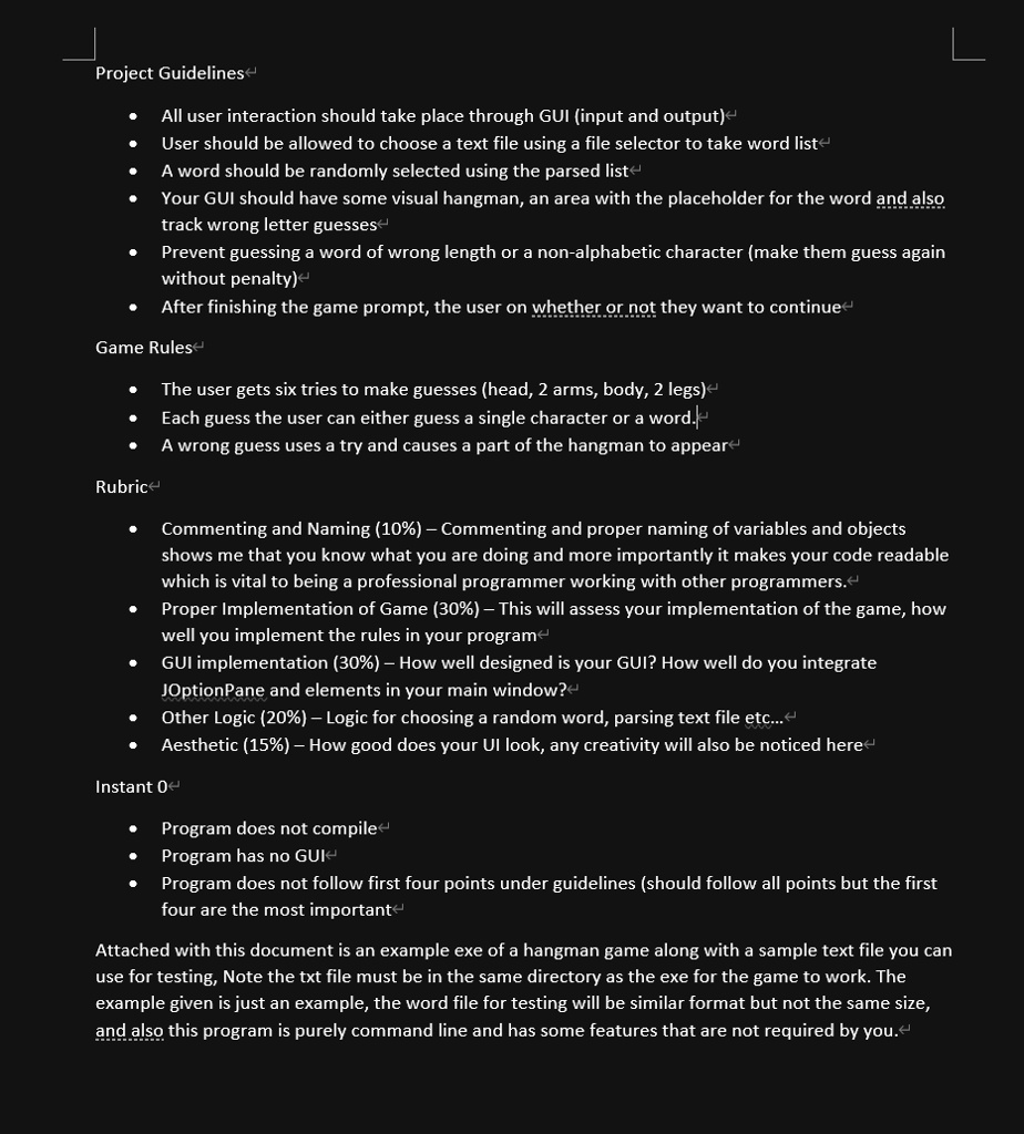 Solved Text Java Project Guidelines All User Interaction Should Take
