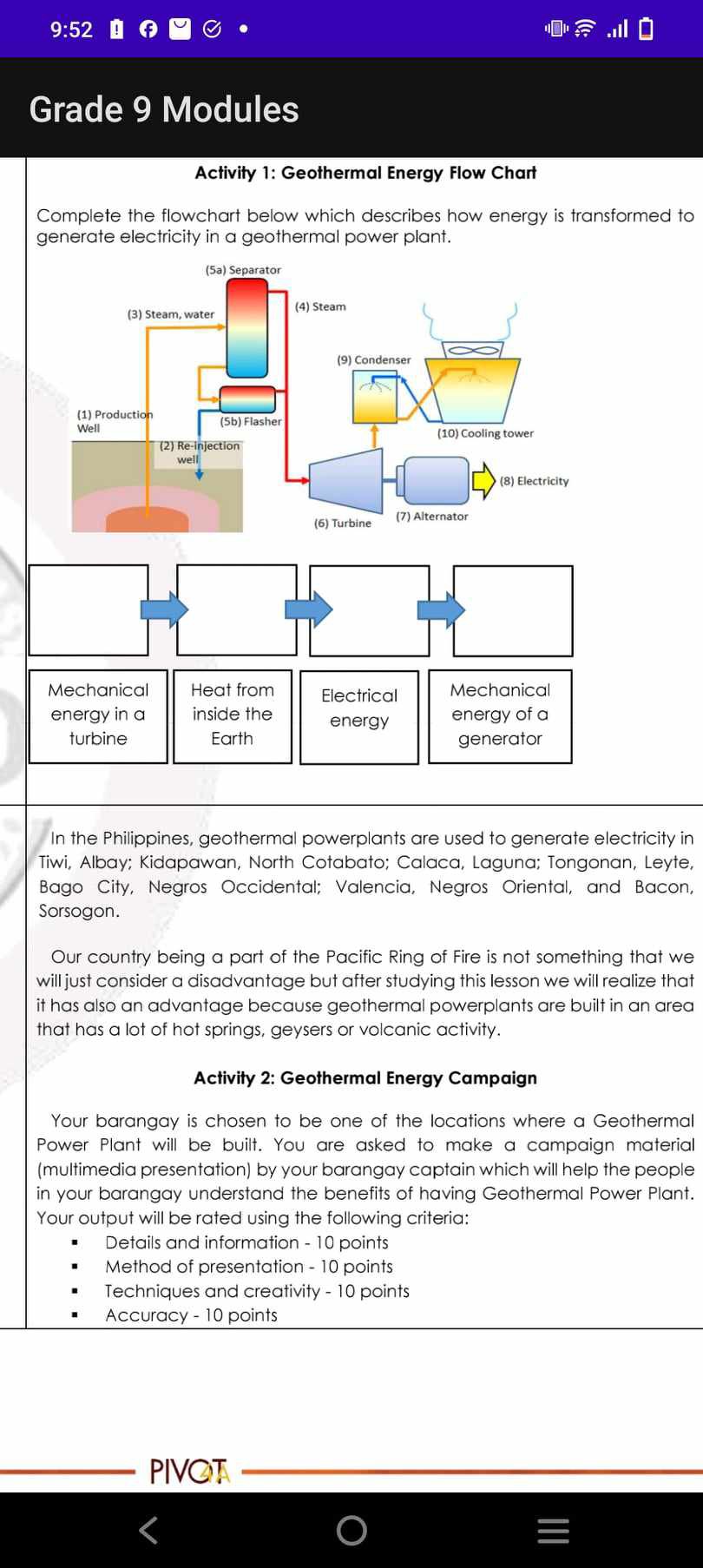 9:52 ? Grade 9 Modules Activity 1: Geothermal Energy Flow Chart ...