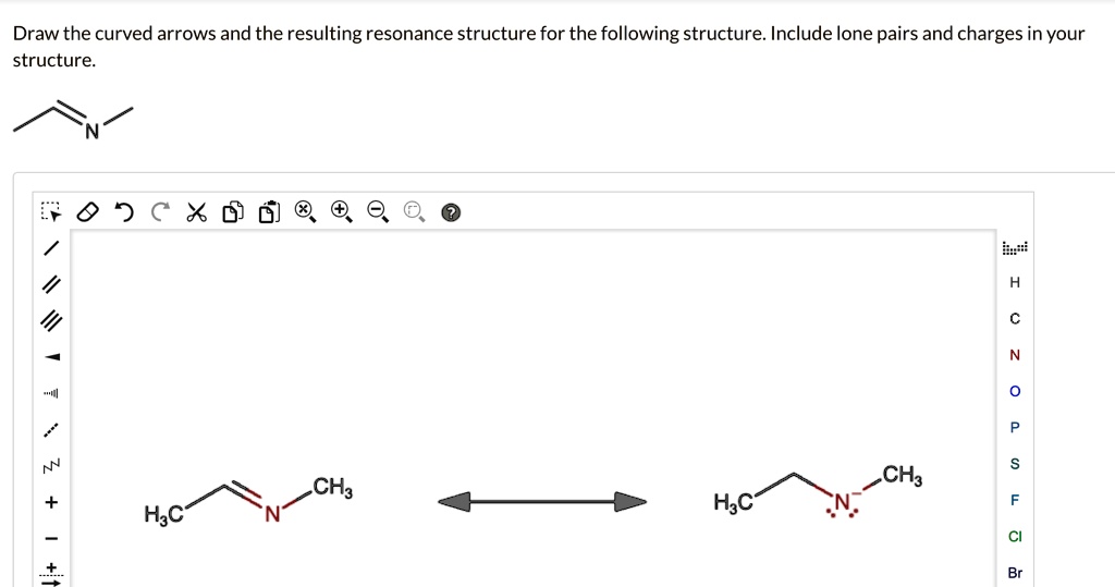 draw the curved arrows and the resulting resonance structure for the following structure include ...