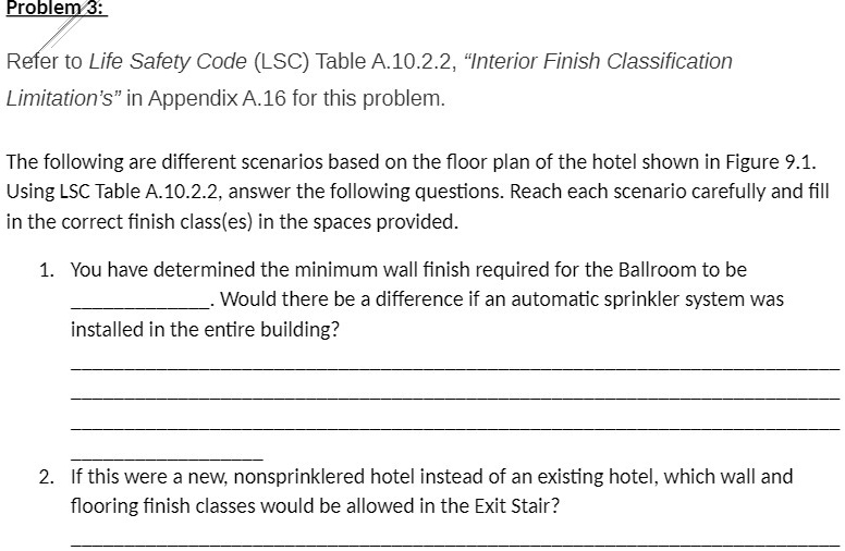 problem3 refer to life safety code lsc table a1022 interior finish classification limitations in ...