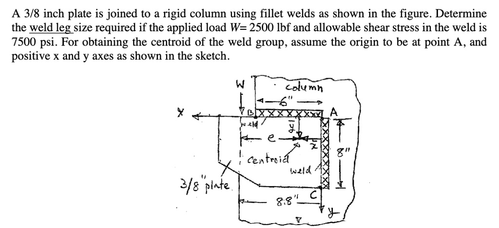 SOLVED: A 3/8 inch plate is joined to a rigid column using fillet welds ...