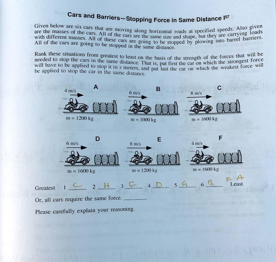 Cars and Barriers-Stopping Force in Same Distance 157 Given below are ...