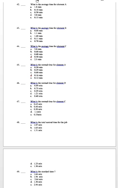 SOLVED: A work operation consisting of three elements has been ...