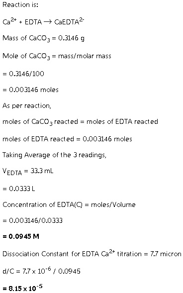 SOLVED: Reaction is: EDTA CaEDTAZ Mass of CaCO3 0.3146 g Mole of CaCo3 ...