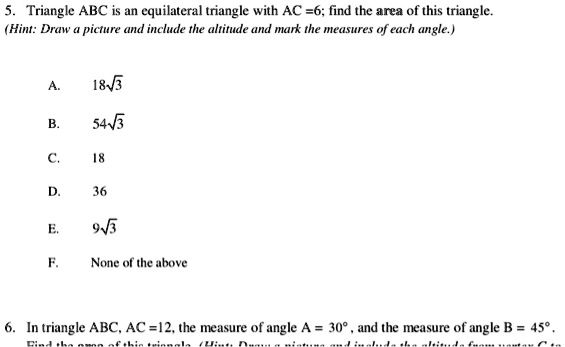 SOLVED: Triangle ABC is an equilateral triangle with AC =6; find the ...