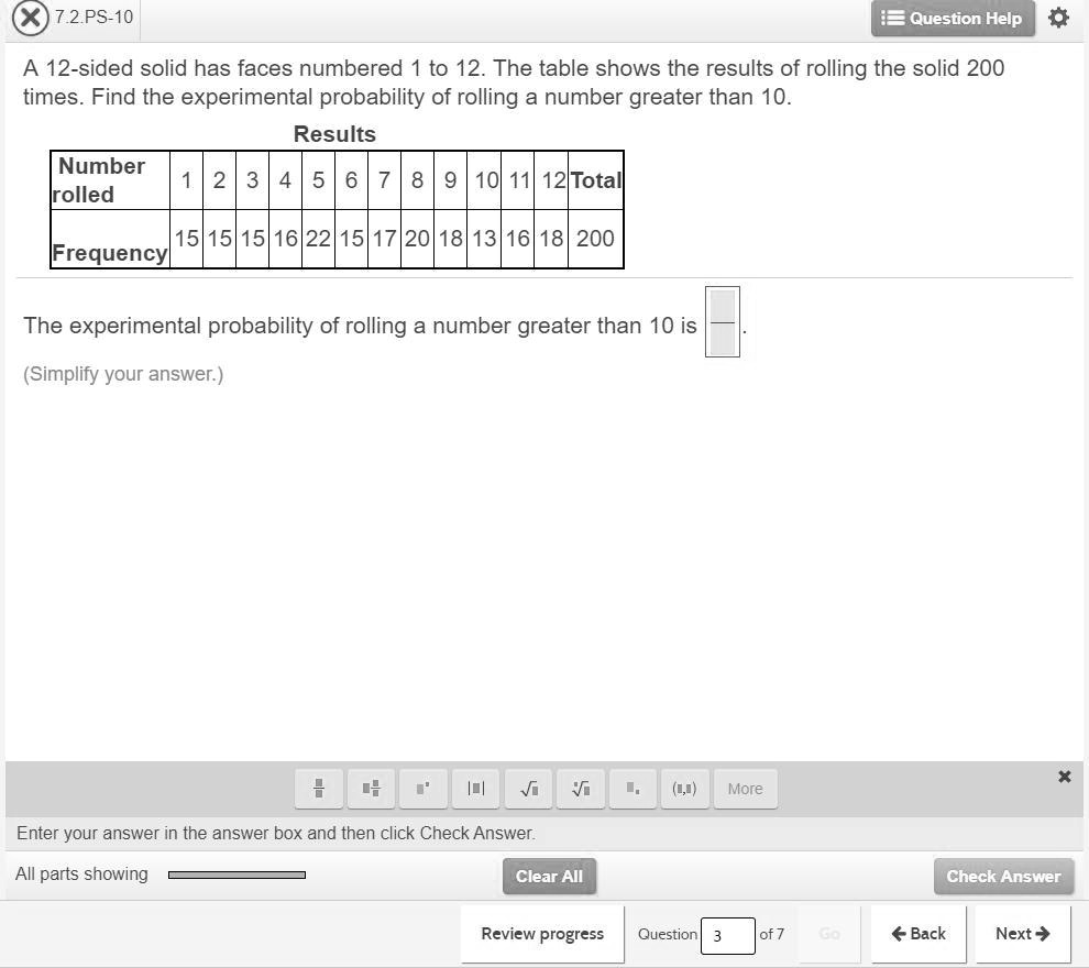 A 12-sided solid has faces numbered 1 to 12. The table shows the ...