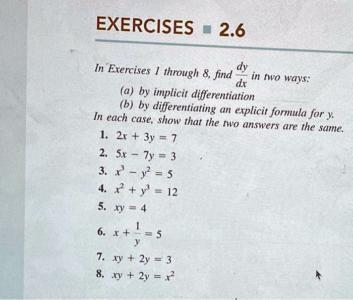 SOLVED: EXERCISES 2.6 In Exercises through find dy in dr two ways: (a ... SOLVED: EXERCISES 2.6 In Exercises through find dy in dr two ways: (a ...