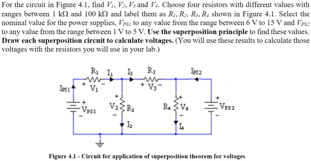 SOLVED: For the circuit in Figure 4.1, find Vi, Vz, and Va. Choose four resistors with different ...