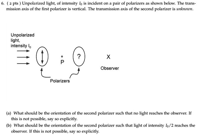 SOLVED:6. ( 2 pts Unpolarized light, of intensity l is incident on 4 ...