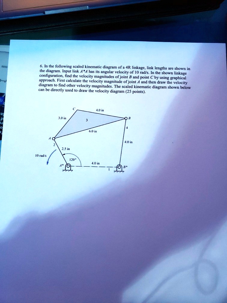 SOLVED: 6. In the following scaled kinematic diagram of a 4R linkage, link lengths are shown in ...