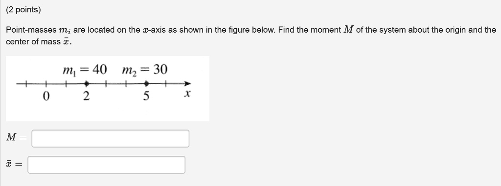 SOLVED: Point-masses mi are located on the x-axis as shown in the figure below. Find the moment ...