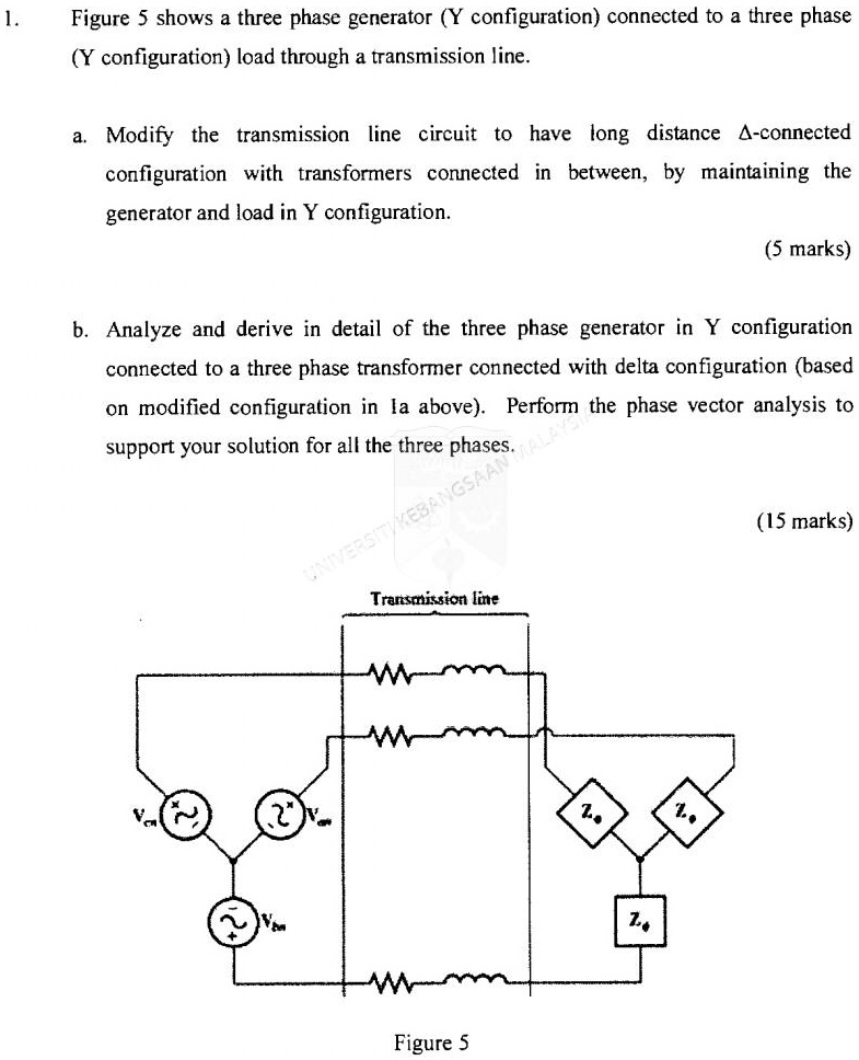 SOLVED: help me to solve this 1. Figure 5 shows a three phase generator (Y configuration ...