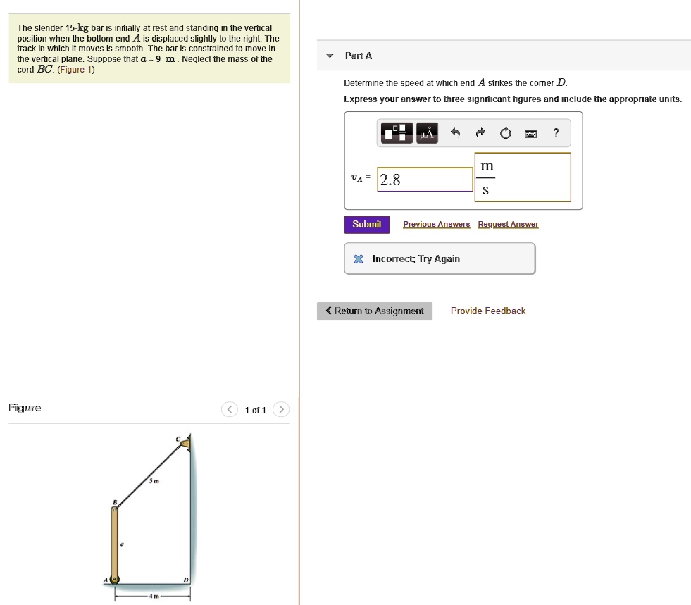 SOLVED: The slender 15-kg bar is initially at rest and standing in the vertical position when ...