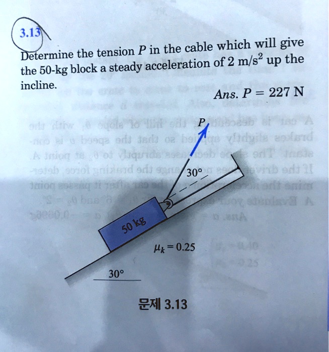 3.13 Determine the tension P in the cable which will give the 50-kg ...