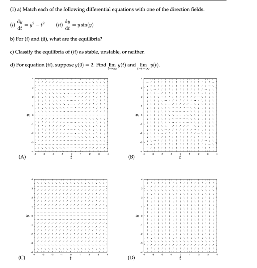 SOLVED: (1) a) Match each of the following differential equations with ...
