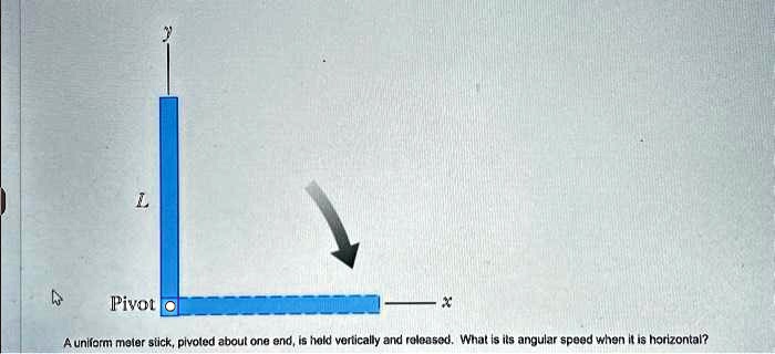 SOLVED: A uniform meter stick, pivoted about one end, is held ...