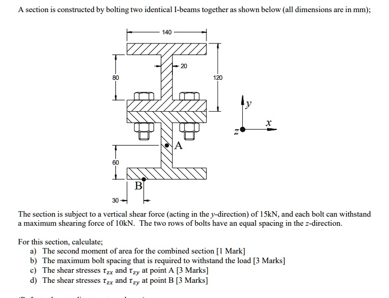 SOLVED: A section is constructed by bolting two identical I-beams together as shown below (all ...