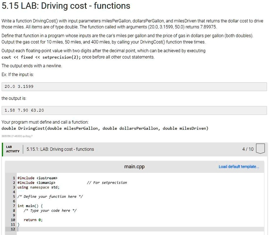 515 lab driving cost functions write a function drivingcost with input ...