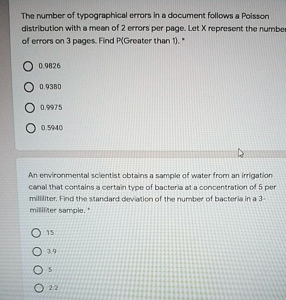 The number of typographical errors in a document follows a Poisson ...