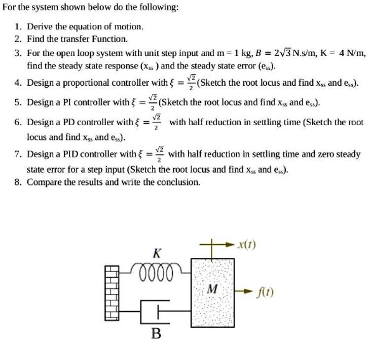 SOLVED: For the system shown below, do the following: 1. Derive the ...