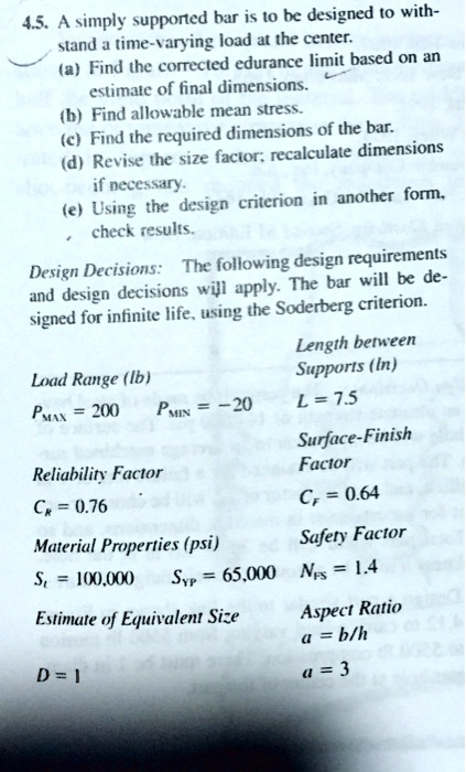 SOLVED: 4.5. A simply supported bar is to be designed to withstand a ...