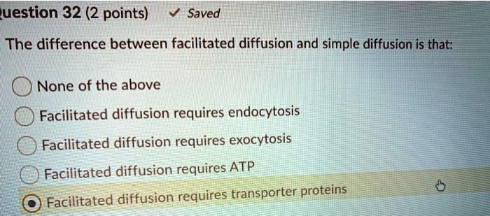 SOLVED: uestion 32 (2 points) Saved The difference between facilitated ...