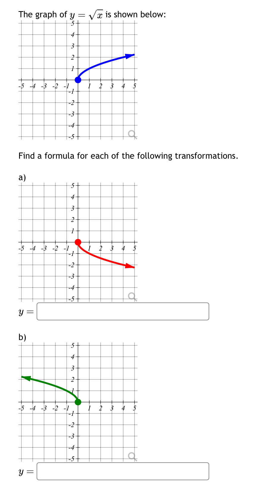 The Graph Of Ysqrtx Is Shown Below Find A Formula For Each Of The Following Transformations A B