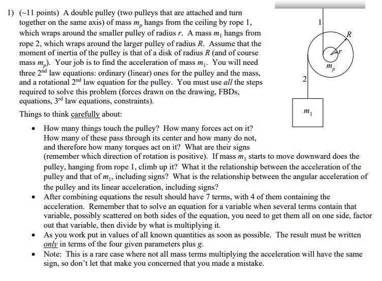 SOLVED: ( [ points) A double pulley (two pulleys that are attached and ...