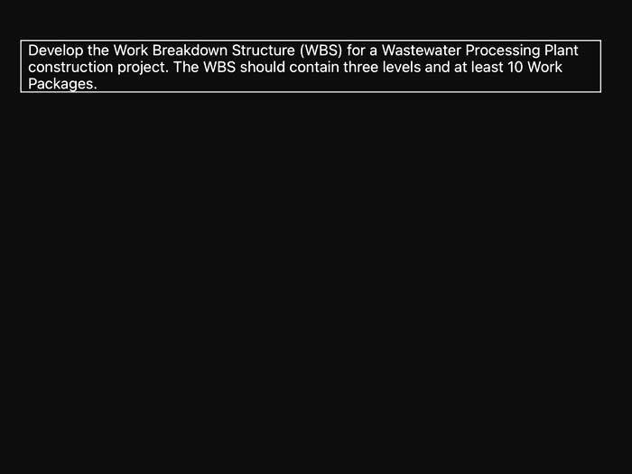 SOLVED: Develop the Work Breakdown Structure (WBS) for a Wastewater ...