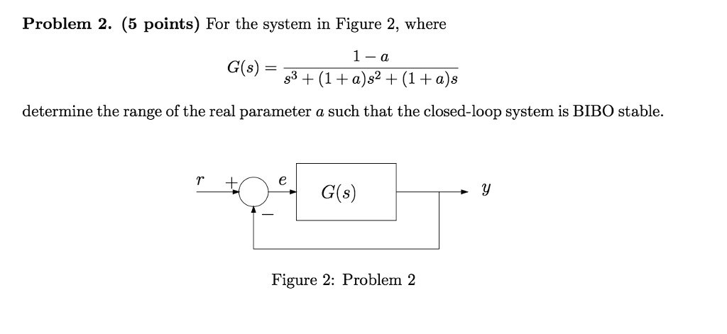 SOLVED: Problem 2. (5 points) For the system in Figure 2, where 1-a determine the range of the ...