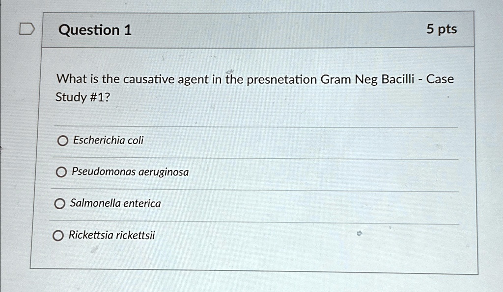Question 1 5 pts What is the causative agent in the presentation Gram ...