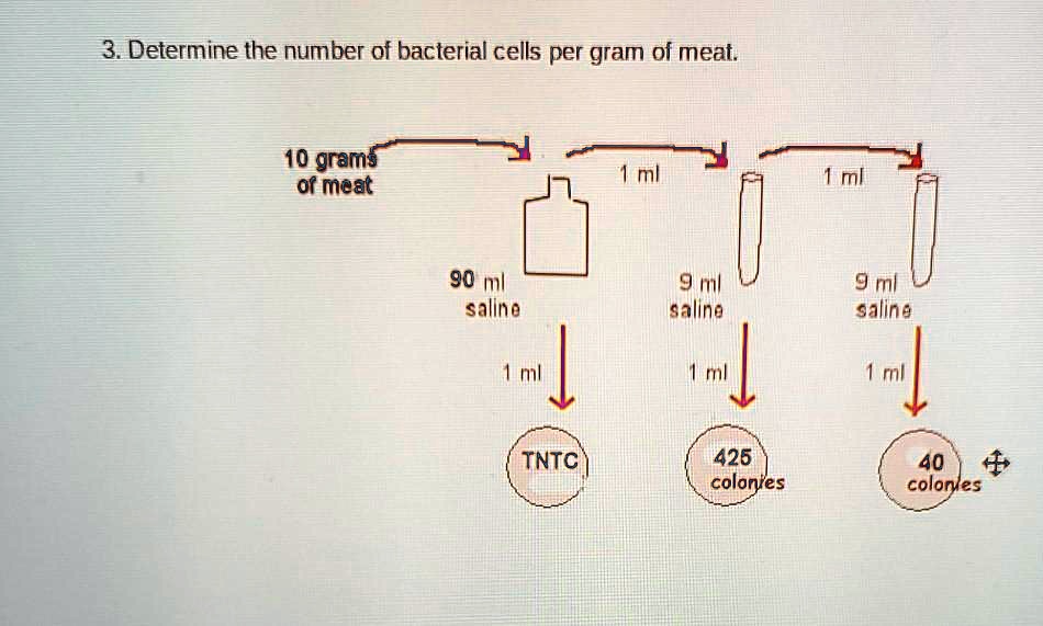 Determine the number of bacterial cells per gram of meat; 10 grams of ...