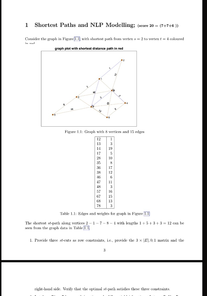 1 Shortest Paths and NLP Modelling; (score 20 = (7+7+6)) Consider the ...