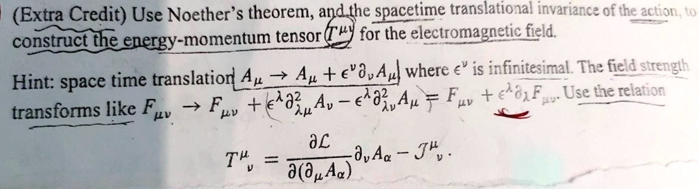 Solved Extra Credit Use Noethers Theorem And The Spacetime
