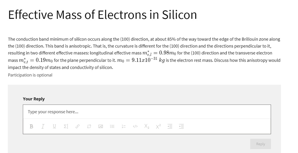 Effective Mass of Electrons in Silicon The conduction band minimum of ...