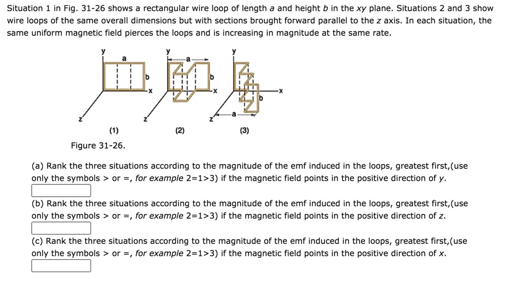 situation 1 in fig 31 26 shows a rectangular wire loop of length a and height b in the xy plane ...