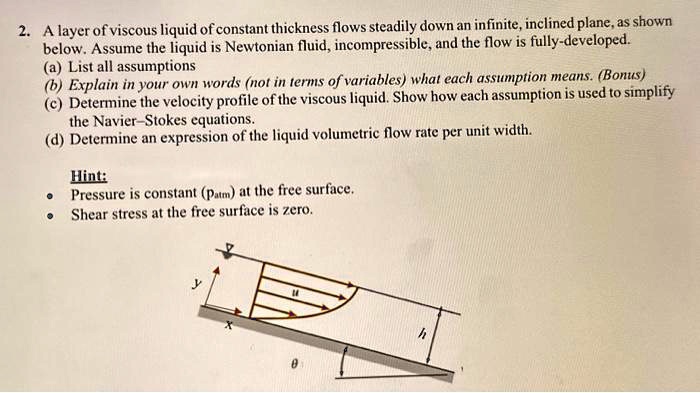 SOLVED: A layer of viscous liquid of constant thickness flows steadily down an infinite ...