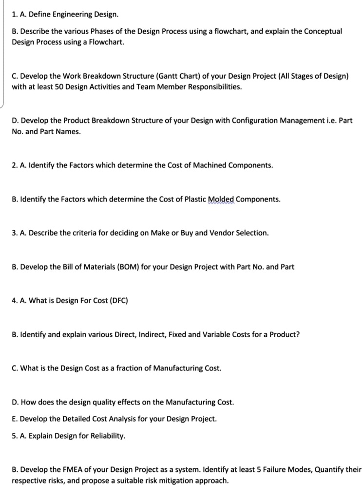 SOLVED: A. Define Engineering Design B. Describe the various Phases of ...