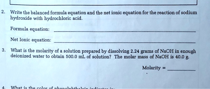 SOLVED: Write the balanced formula equation and the net ionic equation ... SOLVED: Write the balanced formula equation and the net ionic equation ...