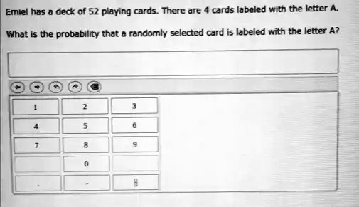 SOLVED: Emiel has a deck of 52 playing cards. There are cards labeled ...