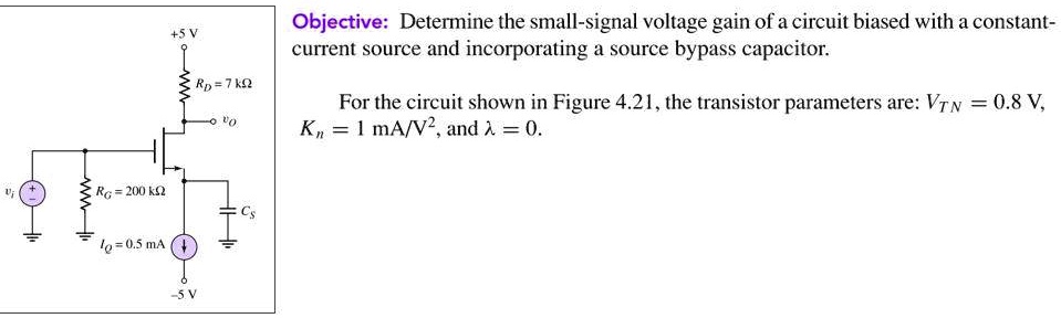 SOLVED: Objective: Determine the small-signal voltage gain of a circuit ...