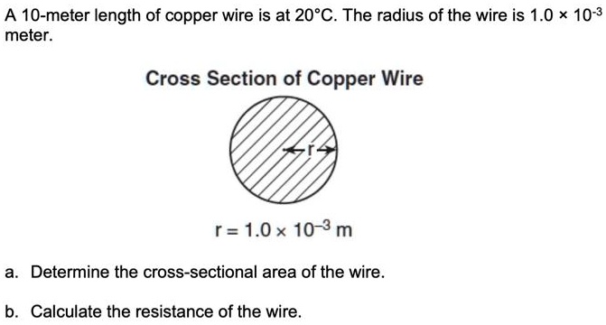 SOLVED: A 10-meter length of copper wire is at 20Â°C. The radius of the ...