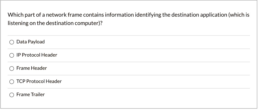SOLVED: Which part of a network frame contains information identifying ...