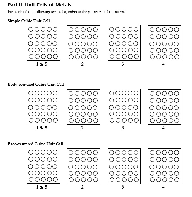 SOLVED: Part II. Unit Cells of Metals: For each of the following unit cells, indicate the ...