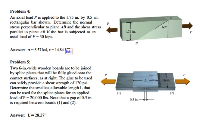 problem 4 an axial load p is applied to the 175 in by 05 in rectangular bar shown determine the ...