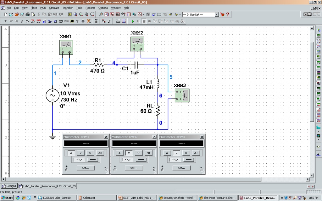 SOLVED: 1. Construct the RLC series resonance circuit shown in Figure 2 in Multisim. Simulate ...